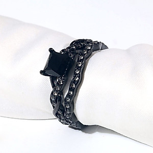 ringheart Couple Rings Matching Ring 1ct Black CZ Women Wedding Ring Sets for Him and Her His Her Wedding Ring