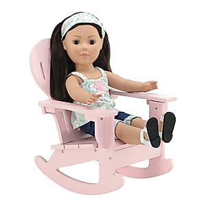 Emily Rose 18 Inch Doll Wooden Furniture | Pink Outdoor 18" Doll Adirondack Rocking Chair | Fits Most 14-19" Dolls
