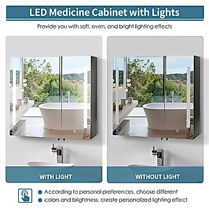 Movo Lighted Medicine Cabinet with Mirror,30 inch X 26 inch Wall Mounted LED Bathroom Medicine Cabinet Mirror with Lights and Storage,Anti-Fog,Dimmable,3000K-6500K Color Temper Change