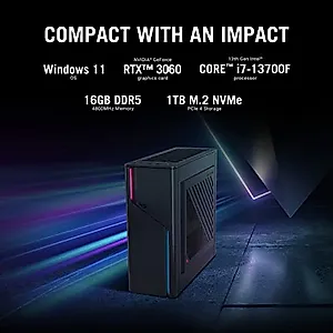 ASUS 2023 ROG G22CH DS564 Gaming Desktop PC, Small Form Factor, Intel Core  i5-13400F, NVIDIA GeForce RTX 3060, 512 GB SSD Gen 4, 16GB DDR5 RAM, Windows 11, G22CH-DS564