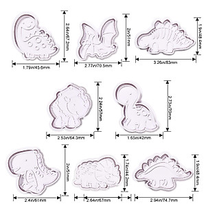 8 Style Dinosaur Cookie Cutters, 3D Cartoon Plunger Cutters Baby Dinosaur Fondant Pie Cutter Stampers Baking Molds Cake Baking Dinosaur Decorating Tools for Kids Dinosaur Theme Party Supplies