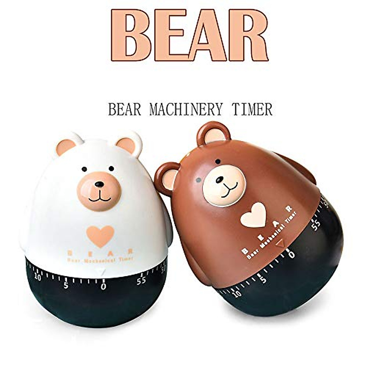Lovely Cartoon Bear Mechanical Timers 60 Minutes Machinery Kitchen Gadget Cooking Timer Clock Loud Alarm Counters Manual Timer (Brown)