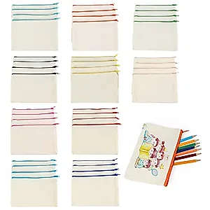 LUPBOK 40Pcs Blank DIY Craft Bag Canvas Pen Pencil Pouch Bags Canvas Zipper Pouch Cute Makeup Bag Travel Cosmetic Bag,L