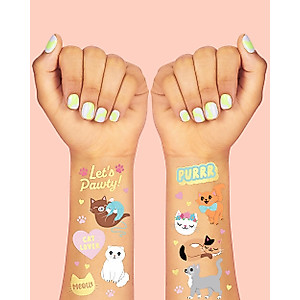 xo, Fetti Cat Temporary Tattoos for Kids - 42 Glitter Styles | Animal Birthday Supplies, Pet Lover Party Favors, Meow Arts and Crafts