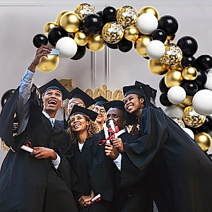 HTCAIZI 100pcs Black and Gold Balloons Garland Kit, 5 10 12 Inch Black Gold and White Balloons for Baby Shower, Wedding, Party，Graduation,Birthday for Men/Women Decorations