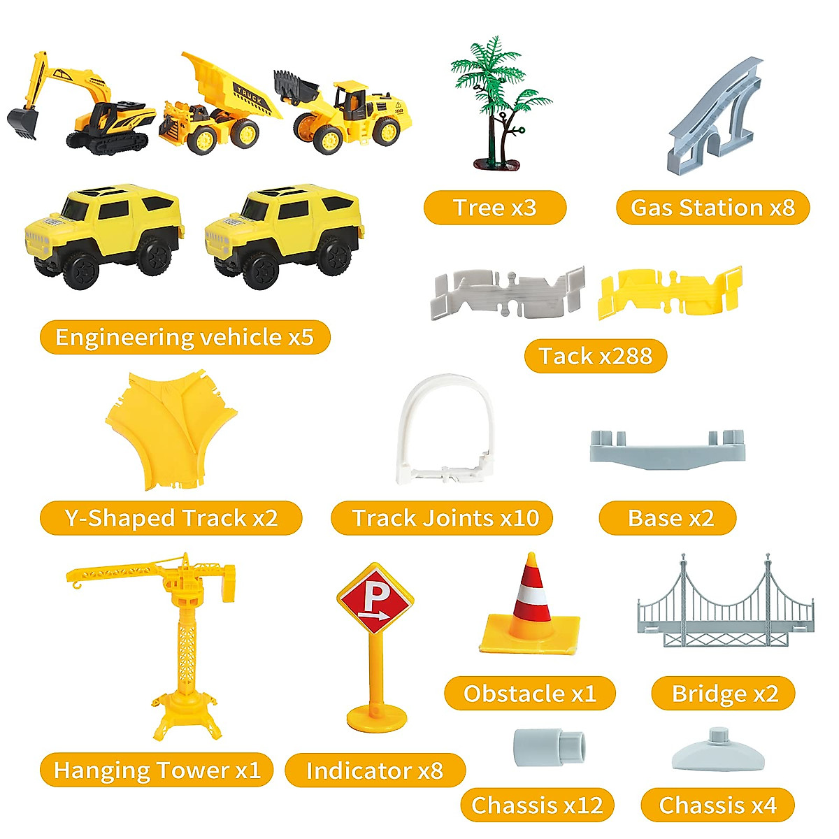 LIKID 346PCS Construction Race Tracks for Kids Boys Toys,Track Series,Construction Car and Flexible Track Playset Create A Engineering Road Toys for 3 4 5 6 7 8 Years Old Boys Girls DIY Gift