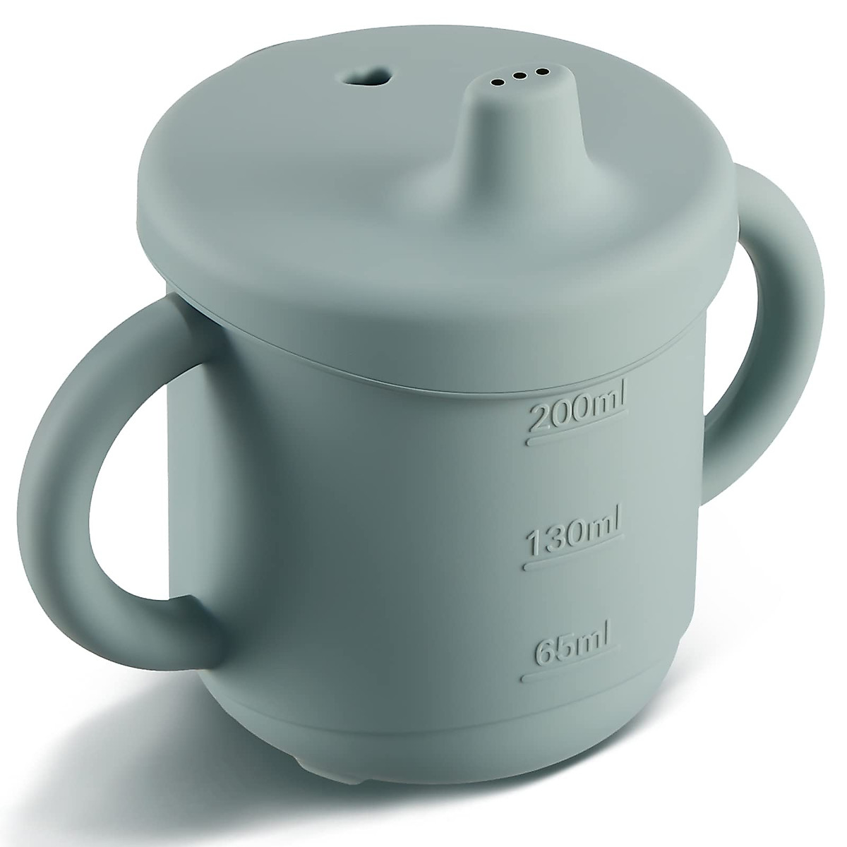 Baby Straw Cup Silicone Baby Training Cup 6 oz Infant Learning Cup Baby Training Sippy Cute Cup with Lid and Handle Baby Transition Cup for Over 6 Months Baby Infant Toddler (Seawater Green, 1)