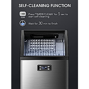 Joy Pebble Commercial Ice Maker Machine,100 lbs/day,33 lbs Basket,2-Way Add Water, Commercial Ice Machine with 7-Gear Ice Thickness,24 Hour Timer,Self Cleaning Ice Maker for Bar,Restaurant,Home,Office