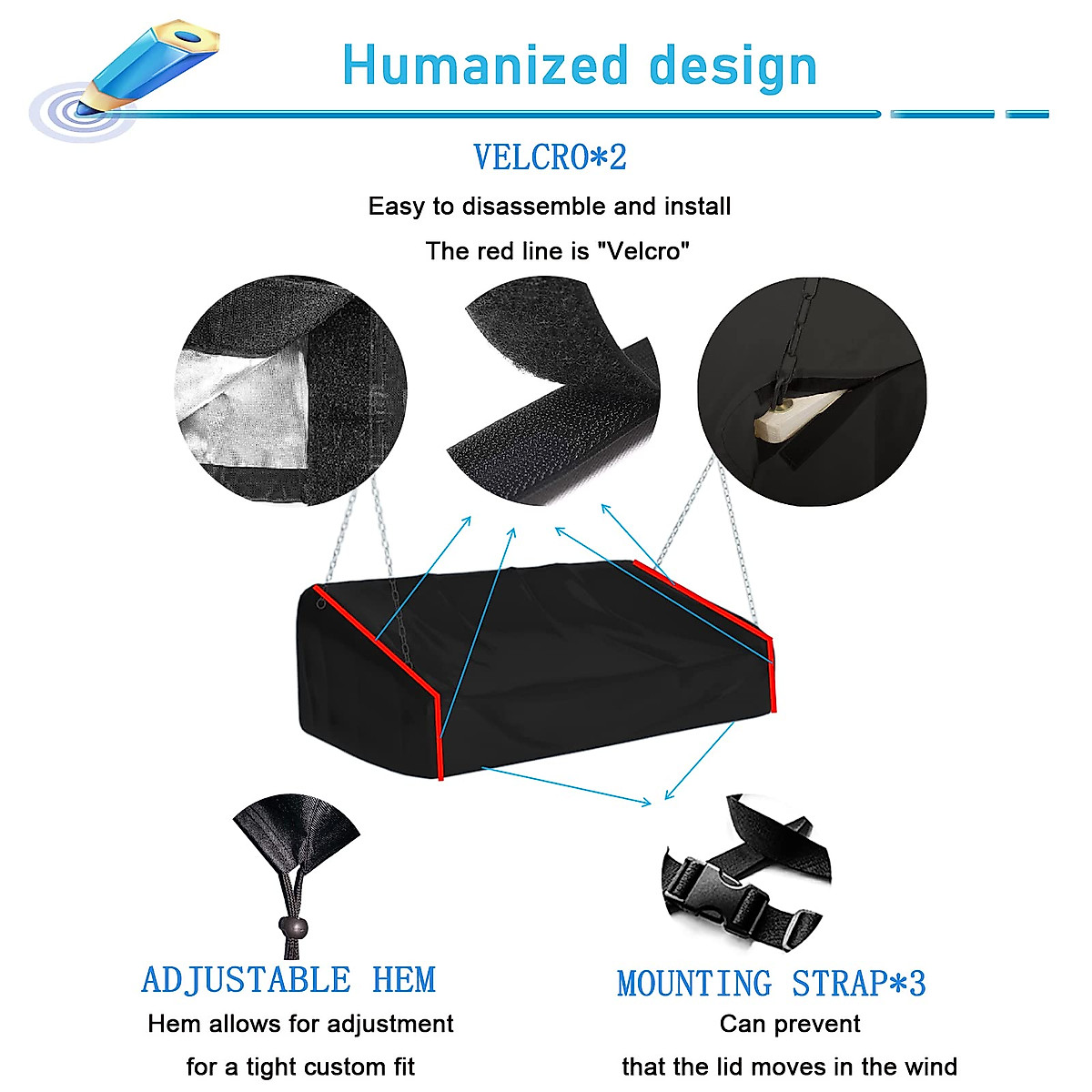 Schleuder Porch Swing Cover, Hanging Porch Swing Cover Waterproof, Outdoor Hanging Swing Cover, Cover for Porch Hanging Swing - Black (61 * 28 * 28/20inch)