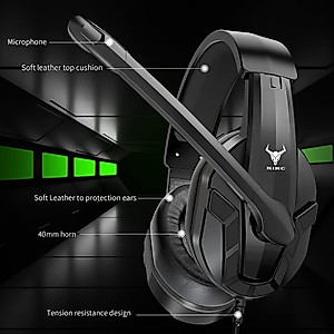 Kikc PS4 Gaming Headset with Mic for Xbox One, PS5, PC, Mobile Phone and Notebook, Controllable Volume Gaming Headphones with Soft Earmuffs, Headphones