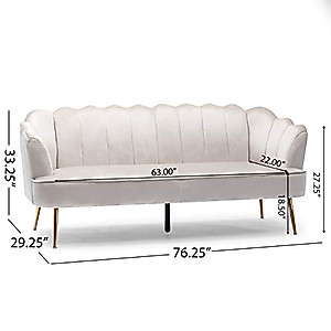 Christopher Knight Home Reitz Channel Stitch 3 Seater Shell Sofa - Velvet - Beige/Gold