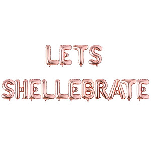 Shell Themed Party Decoration, Rose Gold Let's Shellebrate Foil Balloon Banner with Pink Shell Balloon for Bridal Shower and Birthday Party Decoration Supplies