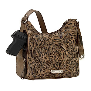American West Women's Hand Tooled Concealed Carry Shoulder Bag Distressed Brown One Size