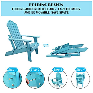 Folding Adirondack Chairs Set of 2, Outdoor Patio Weather Resistant Chair, Imitation Wood Stripes, Easy to Fold Move & Maintain, Plastic Chair for Backyard Deck, Garden & Lawn Porch - Lake Blue