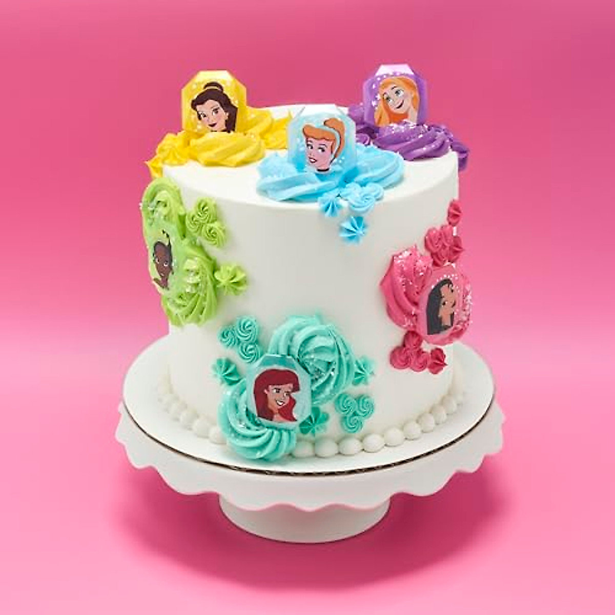 DecoPac Disney Princess Gemstone Rings, Cupcake Decorations Featuring Mulan, Cinderella, Tiana, Belle, Rapunzel and Ariel, Multicolored 3D Food Safe Cake Toppers – 24 Pack