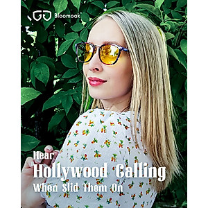 Bloomoak Night Driving Polarized Glasses for Women, Trendy Retro Fashion Glasses, Anti Glare/UV 400 Protection(flower/yellow)