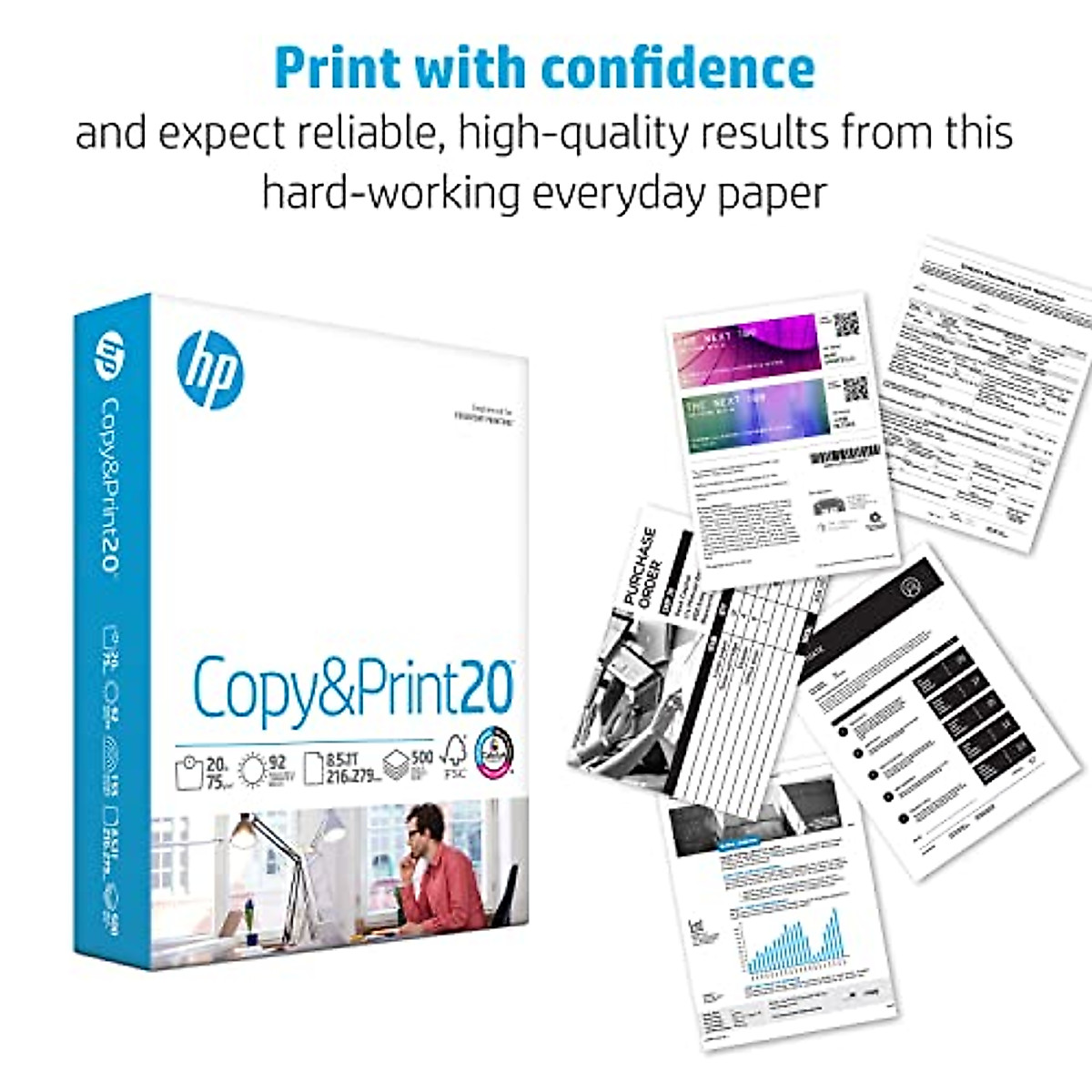 HP Printer Paper | 8.5 x 11 Paper | Copy &Print 20 Lb | 1 Bulk Pack - 750 Sheets | 92 Bright | Made in USA - FSC Certified | 200030R
