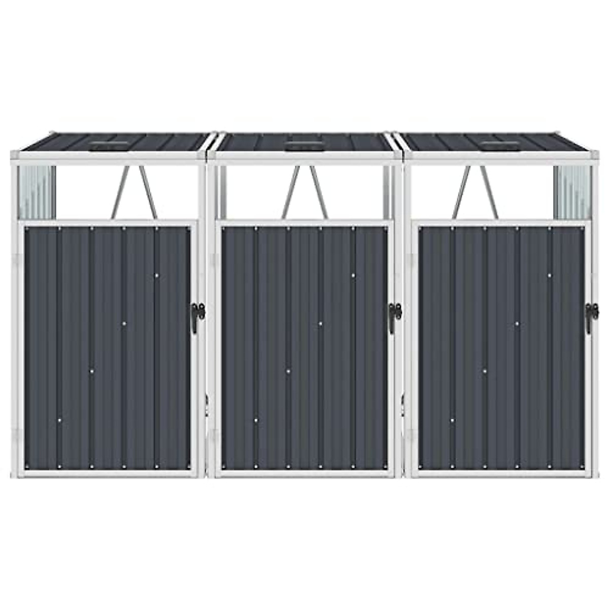 GOLINPEILO Triple Garbage Bin Shed Steel Storage Shed with Individually Lifting Lids for Backyard Outdoor Patio Garden Porch 83.9"x31.9"x47.6" Anthracite