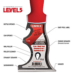 9-In-1 Painter’s Tool - LEVEL5 | Multi-Use Knife, Hardened Carbon Steel | Metal Hammer End | Pro-Grade Finishing Tools | 5-200