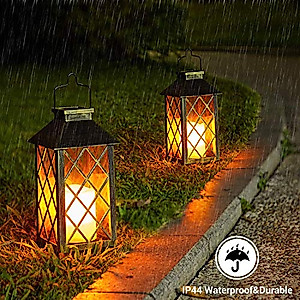 Solar Lanterns Outdoor Waterproof Decor - OxyLED 2 Pack 12 Inch Retro Lantern with Hanging Handle Flickering Flameless Candle Mission Lights for Garden Patio Yard Table Fence Porch
