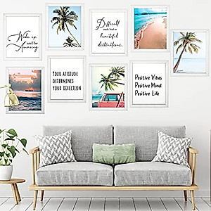 9 Pieces Inspirational Wall Art Beach Decor Motivational Quotes Wall Art Office Wall Decor Wall Prints for Office Bedroom Living Room Decoration