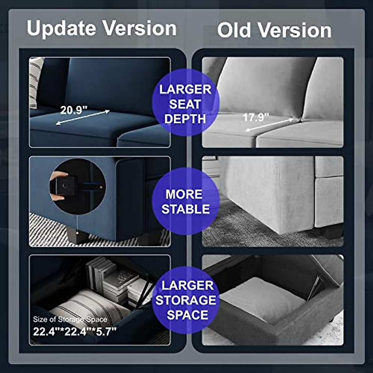 Belffin Modular Sectional Sofa U Shaped Sectional Couch with Reversible Chaises Velvet Modular Sofa with Storage Seat Blue