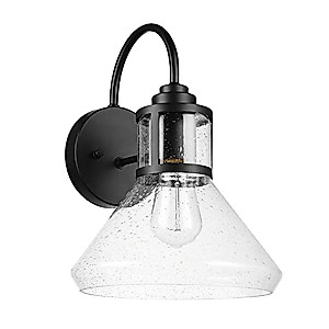 Globe Electric 44661 Torrent 1-Light Outdoor Wall Sconce, Black, Seeded Glass Shade, 60W Vintage Edison Incandescent Bulb Included