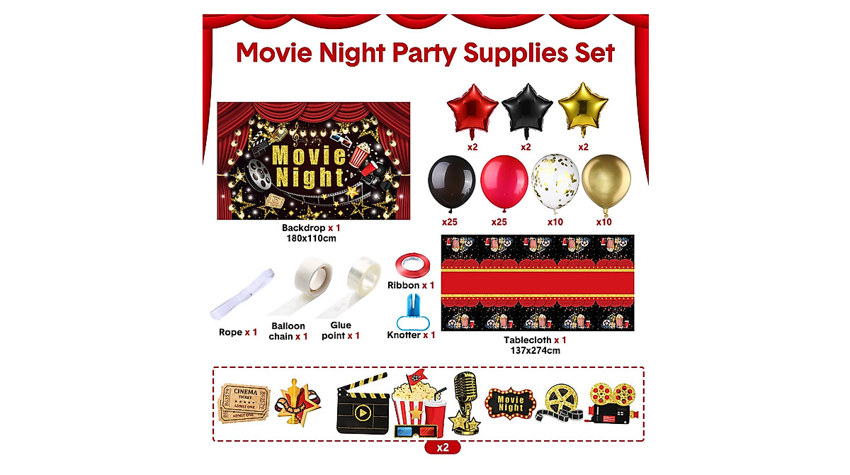 Movie Night Party Decorations Kit - Complete 99 Pc Film Theme Set