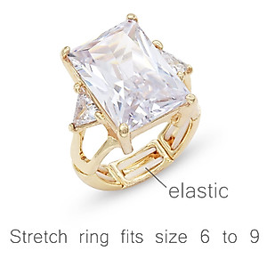 Lavencious Big Bold Radiant CZ Stones Stretch Rings for Women Size for 7-9(Gold)