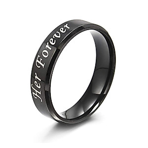 His Always Ring Black Stainless Steel Promise Anniversary Engagement Bridal Wedding Band for Women (Her Size 7)
