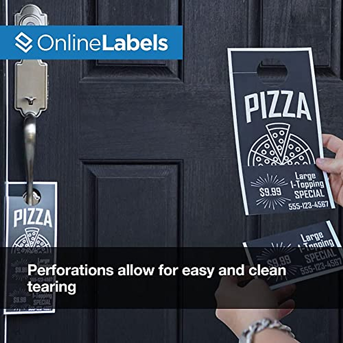 Door Hangers with Tear Away Cards - 4.25 x 11 - Cardstock - Pack of 500, 250 Sheets - Inkjet/Laser Printer - Online Labels