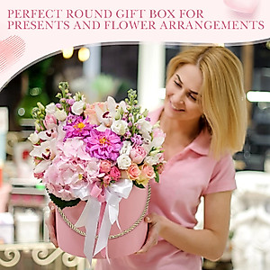 Skylety 6 Pcs Round Flower Boxes with Lids Valentine‘s Day Gift Boxes with Handle for Flowers Arrangement Assorted Sizes Nesting Gift Box for Bridesmaid, Wedding, Birthday, Baby Showers(Pink)
