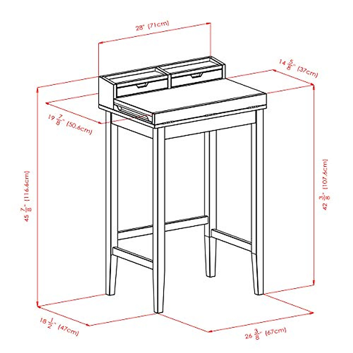 Winsome Brighton High Desk with 2-Drawer, Brown