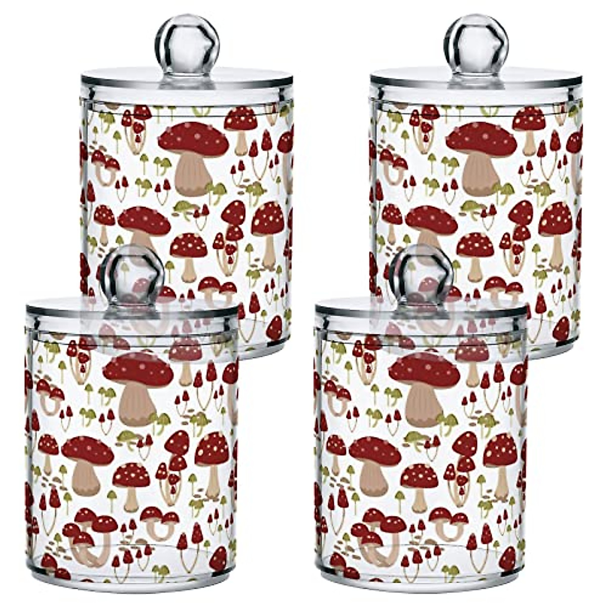 ALAZA Mushroom Red Cartoon 2 Pack Qtip Holder Dispenser w/ Lid 14 Oz Plastic Apothecary Jar Containers Bathroom for Cotton Swab, Ball, Pads, Floss, Vanity Makeup Organizer (g286950493p746c790s1724)