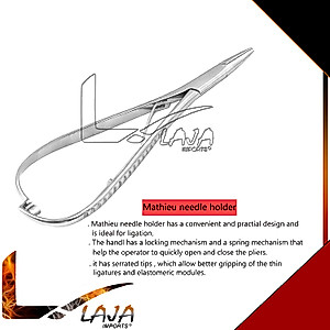 Laja Imports Mathieu Ligature Elastic Placing Plier 5.5" Needle Holder Driver, Ligature Separator Placer, Elastomeric Orthodontic Instruments for Educational Use