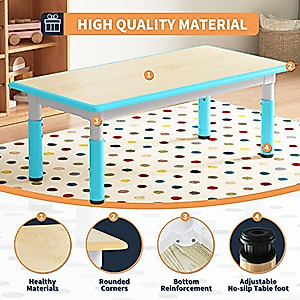 wanan Kids Table and 4 Chairs Set, Multi Levels Height Adjustable Toddler Table and Chairs Set for Daycare, Classroom, Home, Playroom, Easy to Clean Arts & Crafts Table for Ages 2-10 (Light Blue)