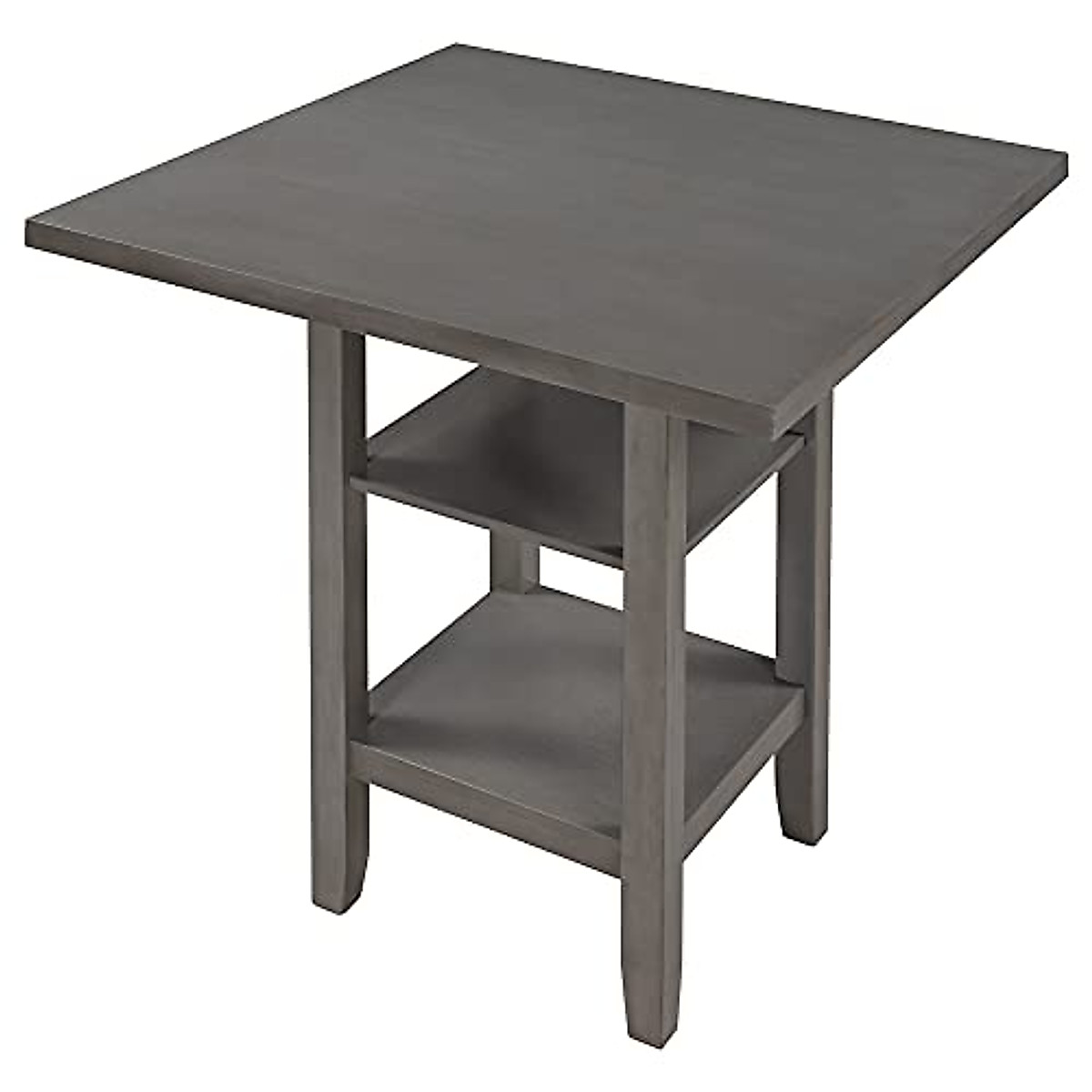 UMISOL 5 Piece Square Dining Table Set for Small Space, Farmhouse Style Counter Height Table Set with 2 Tier Storage Shelving and 4 Padded Chairs (Gray)