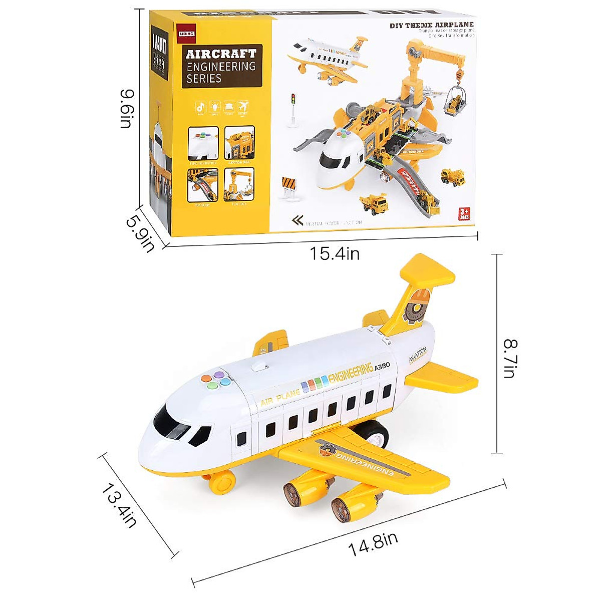 25 Pack Transport Construction Airplane Toy Play Vehicles Set for Kids Gifts, with 6 Construction Die-cast Toy Truck, 11 Road Signs-Suitable for 3 4 5 6 Year Old Boys and Girls