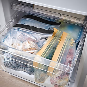 Ikea ISTAD Medium Reusable Food Bags with Double Seal, 1.2 & 2.5 Litres, Black Striped/Yellow Leaf - Set of 100 Bags