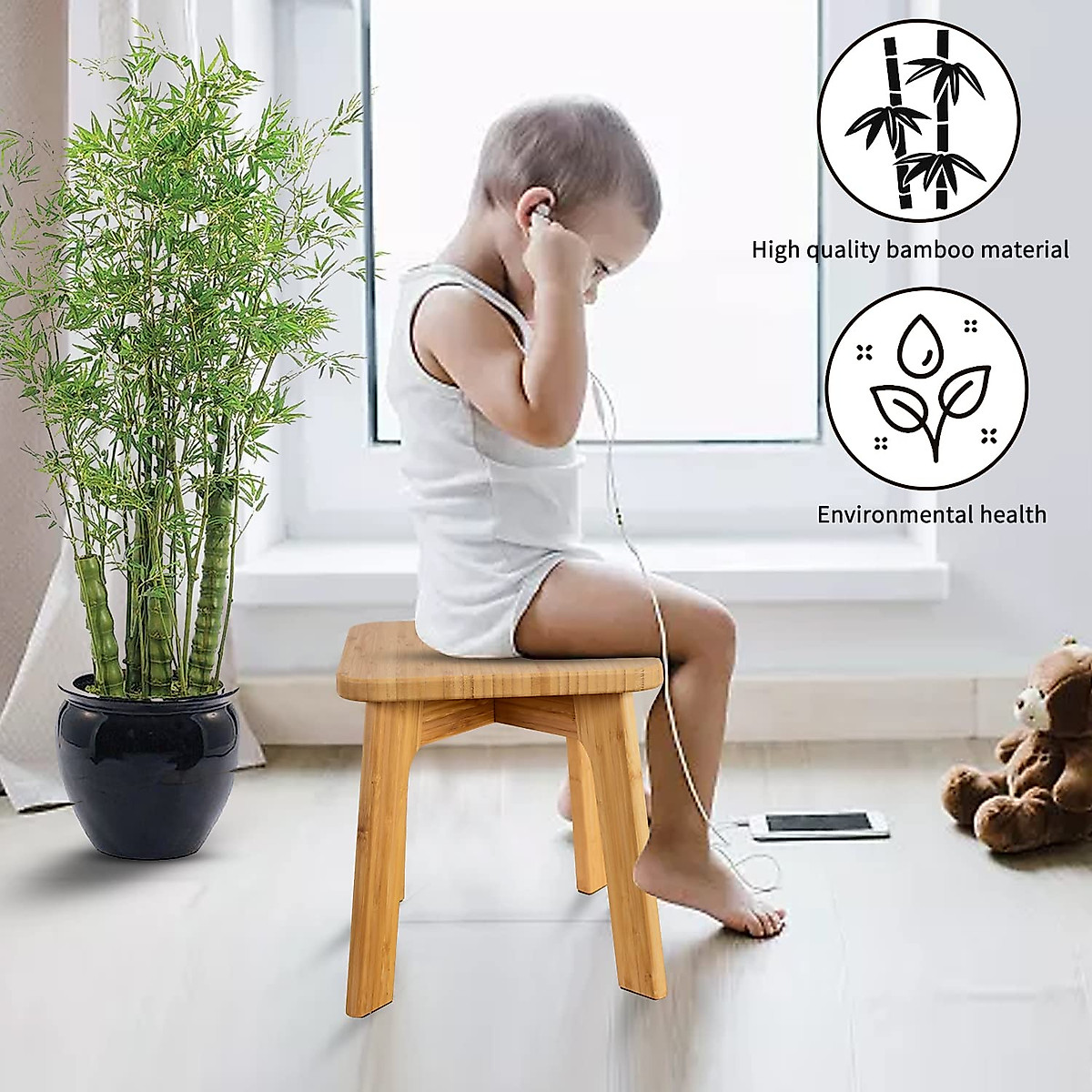 YITIHOME Wooden Step Stool for Adults Kids, Non-Slip Bamboo Wood One Step Stool with 300LBS Load Capacity, Easy to Assemble, Great for Kitchen Bedroom Bathroom