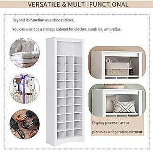 JCSTEU Stylish Design 30 Shoe Cubby Console Versatile, Contemporary Shoe Cabinet with Storage, Free Standing Tall Cabinet for Hallway, Bedroom (White)
