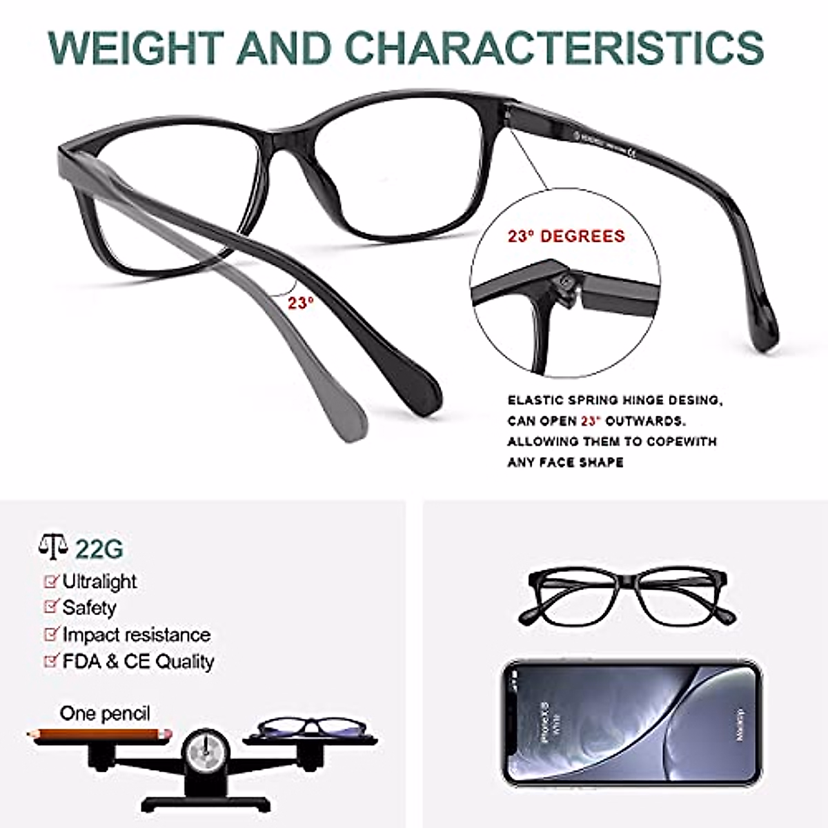 K KENZHOU 5-Pack Reading Glasses Blue Light Blocking, UV400 Ultra Lightweight Spring Hinge Eyeglasses, Computer/TV/Phone Readers, Anti Eyestrain, UV Glare, Blurry Vision, for Men & Women(150)