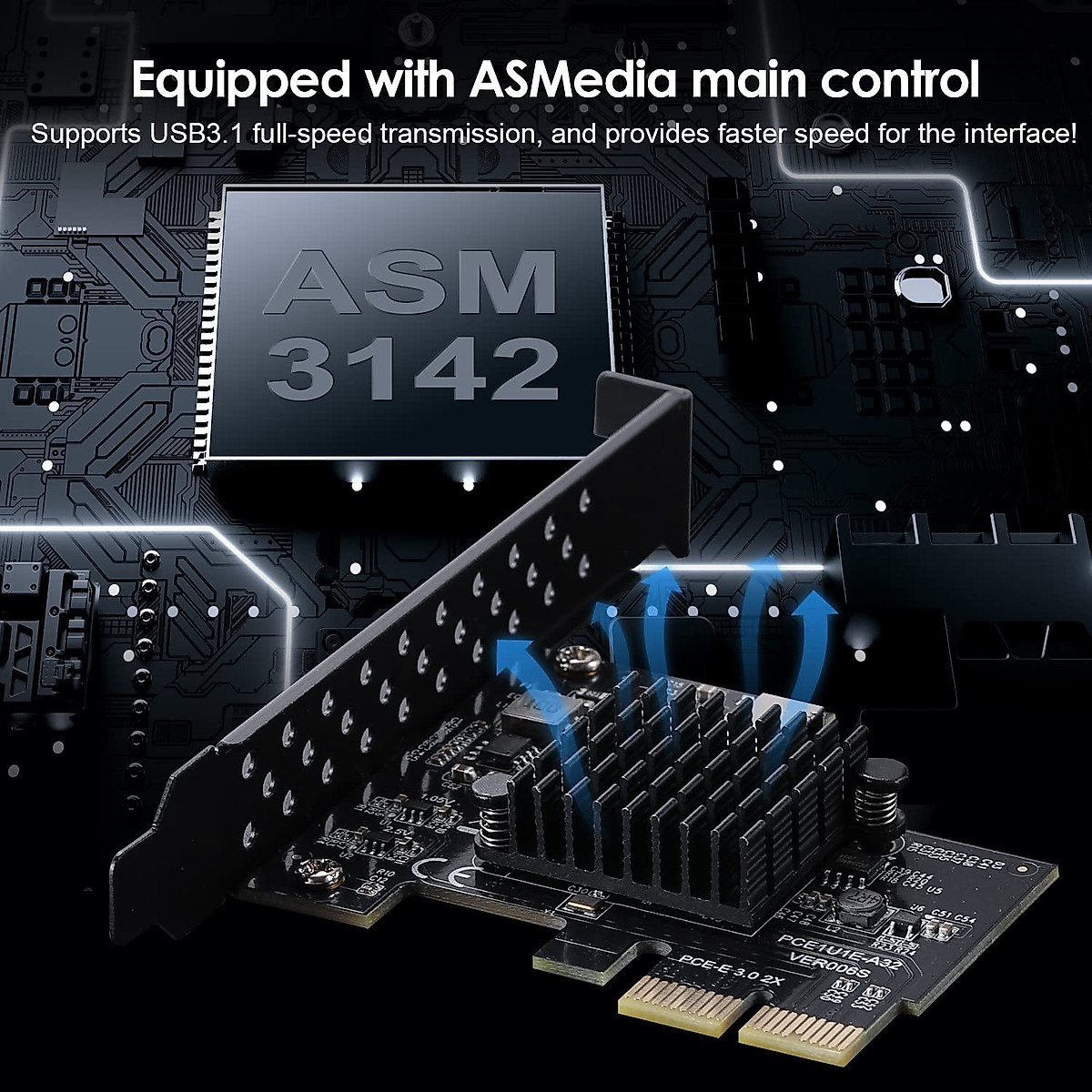 BEYIMEI PCI-E 2X to USB3.1 A-Key Gen2 Front Type-C Expansion Card,10Gbps Type-E Internal 20-pin Front Panel Connector Riser Card,PCI Express 3.0 X2 Adapter for Desktop PCs (ASM3142)