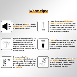 KOTLIE 5in1 19Bar Multicapsule Espresso Coffee Machine, Cold&Hot Brewing Single-Serve Coffee Maker, Cappuccino&Latte Maker for Kcup/Dolce Gusto/Nespresso Original/GroundCoffee/44mm ESE EM-308A (Black)