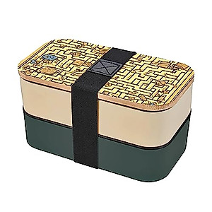 Treasure Maze Adult Lunch Box, Bento Box, With Cutlery Set Of 3, 2 Compartments, Rectangular, Lunch Box For Adults