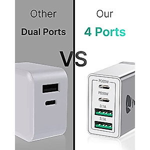 USB C Wall Charger, Aioneus 40W 4-Port Fast Charging Block USB C Charger Dual Port PD+QC Wall Plug Multiport Type C Charger Block for iPhone 14 13 12 11 Pro Max XS XR 8 7, iPad, Samsung Phone, Tablet