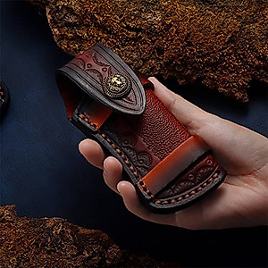 DONGKER Leather Snap Knife Holder, Folding Knife Holster Cowhide Knife Sheath for Most Knives Daggers
