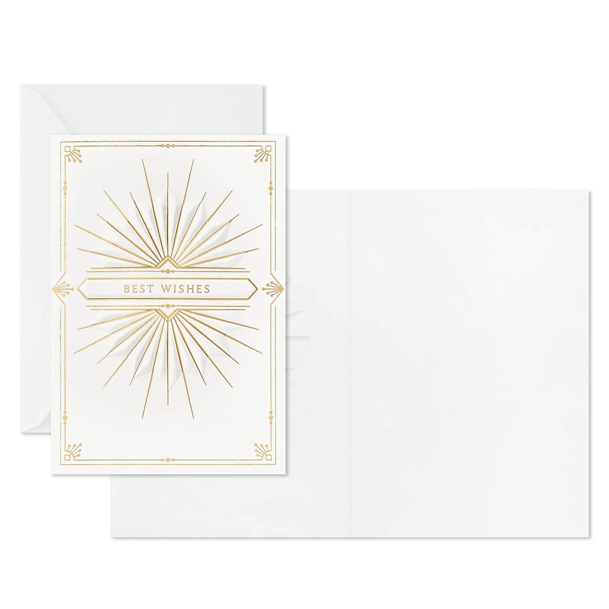 Hallmark 13" Large Heart Gift Bag with Wedding Card and Tissue Paper (Best Wishes Gold and White, Hearts) for Weddings, Bridal Showers, Engagements