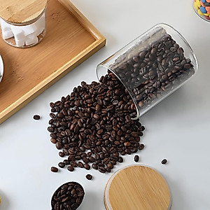 BONGBADA Clear Glass Food Storage Jar Tea Canister Containers with Airtight Seal Bamboo Lid Bulk Tea Coffee Bean Jar Cookies Flour Sugar Candy Spice Container (5.90x3.3/inch)