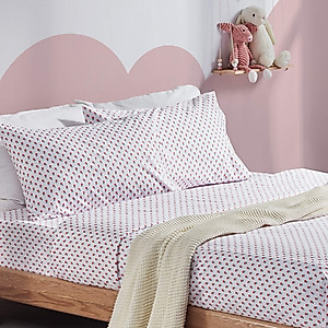 SLEEP ZONE Kids Printed Twin Bed Sheets Set 3-Piece - Super Soft & Cute Kids Sheet Set with Flat Sheet, Fitted Sheet, Pillowcase (Twin, Little Bouquet Red)